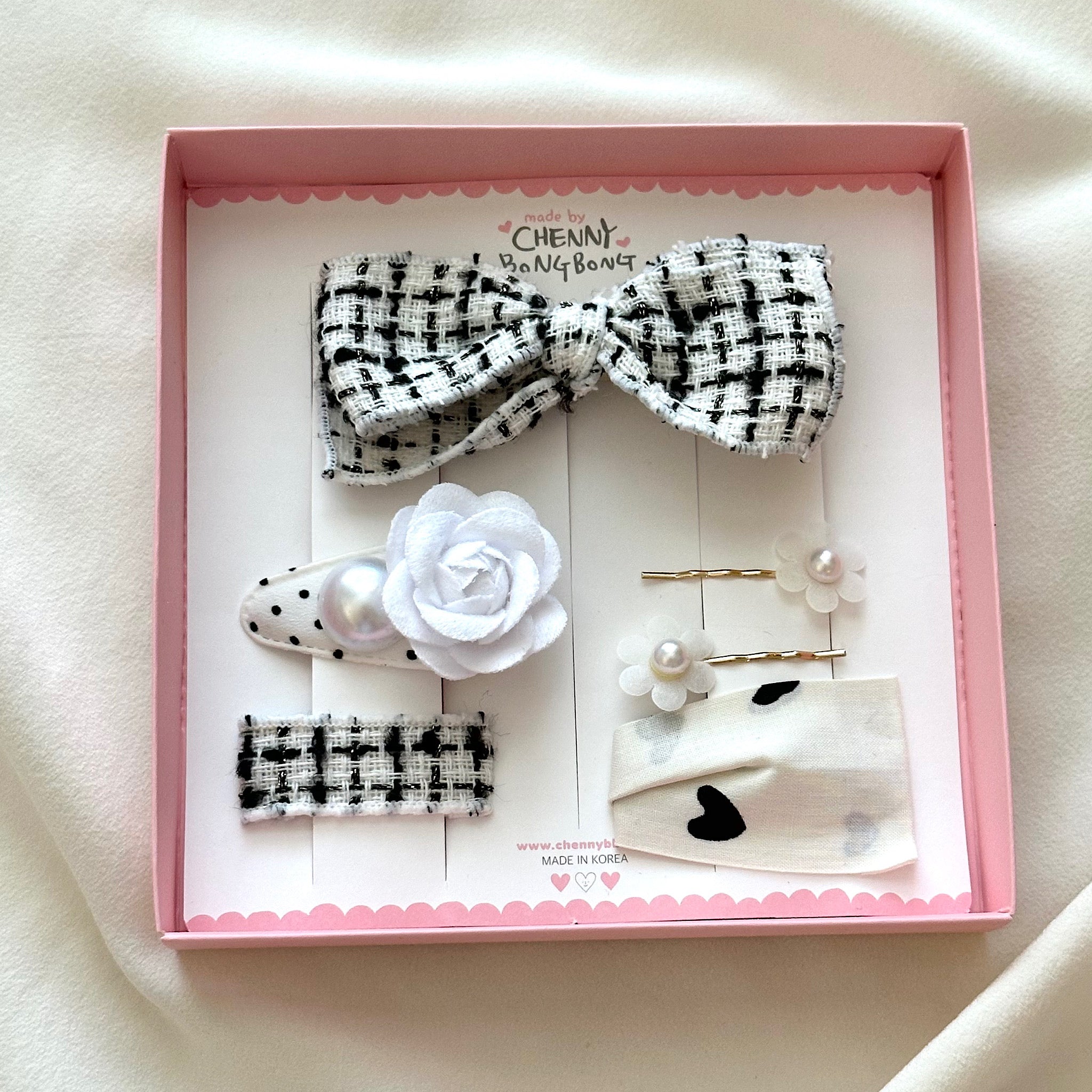 (Chenny Bong Bong) Kids’ Tweed Hair Clips 6-piece Set – PurCoton LA
